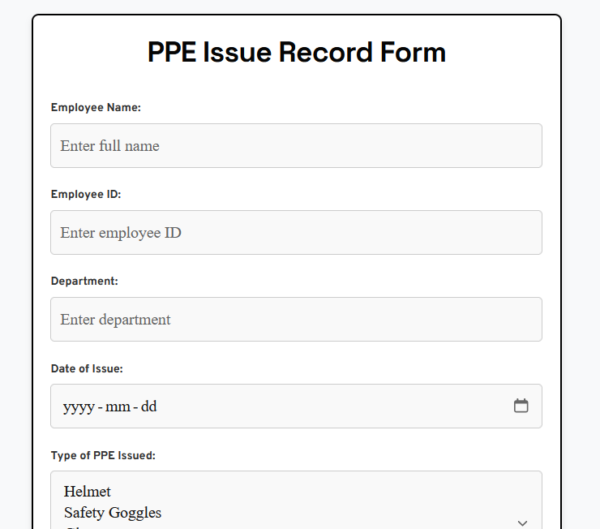 PPE Forms Template – OHSE